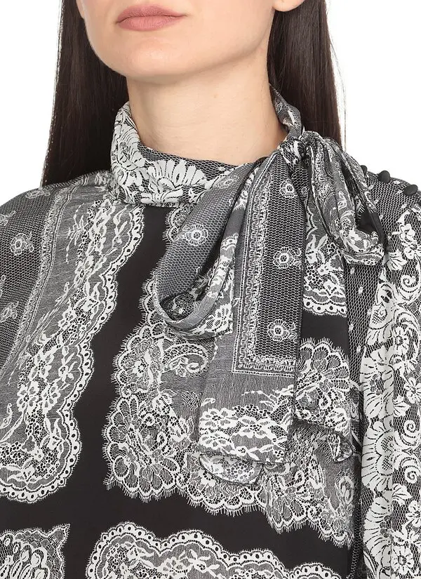 Red Valentino Long Sleeve Printed Bow Tie Blouse