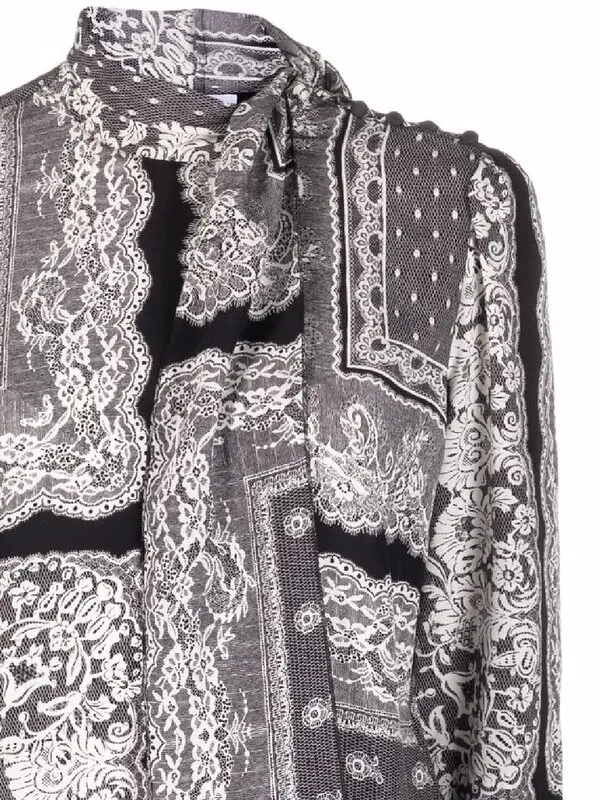 Red Valentino Long Sleeve Printed Bow Tie Blouse
