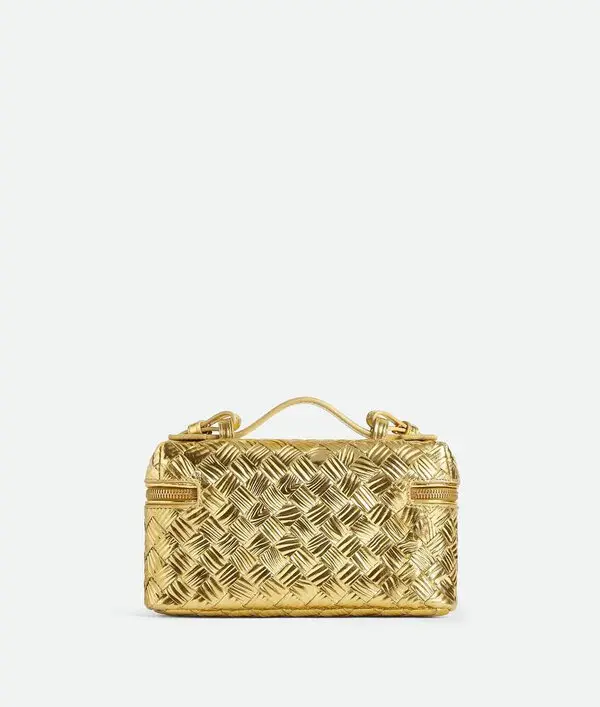 Bottega Veneta Laminated Leather Cosmetic Bag - Gold