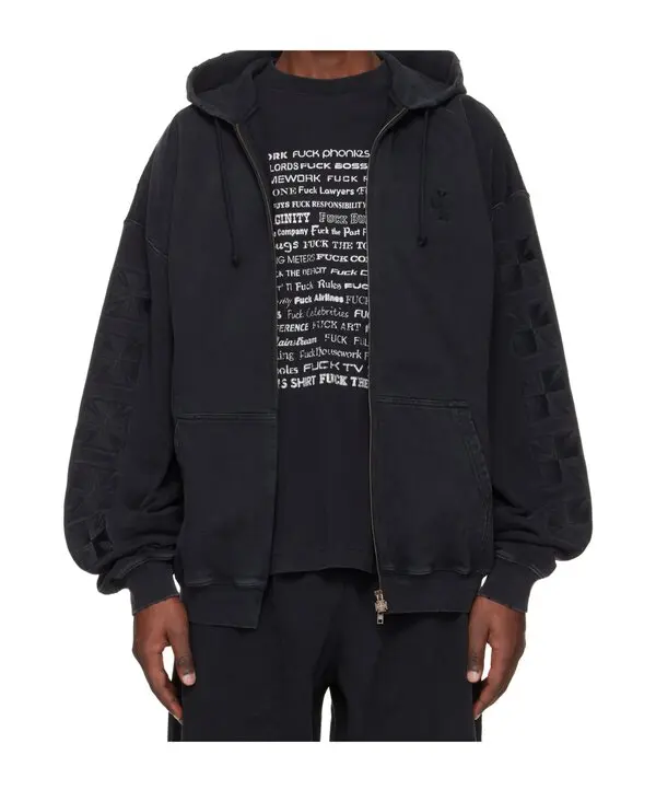 Vetements Logo Embroidered Zip-up Jacket - Black