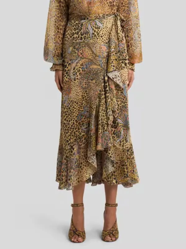 Etro Printed Silk Midi Wrap Skirt
