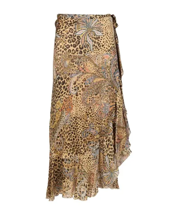 Etro Printed Silk Midi Wrap Skirt - Nude