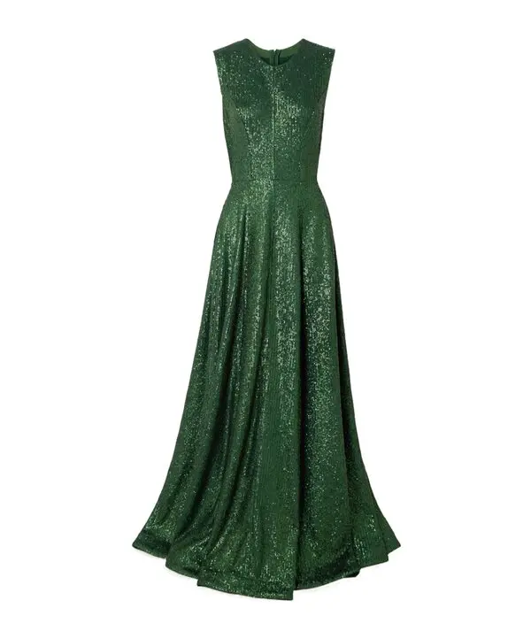 Norma Kamali Grace Sequined Maxi Dress - Dark Emerald