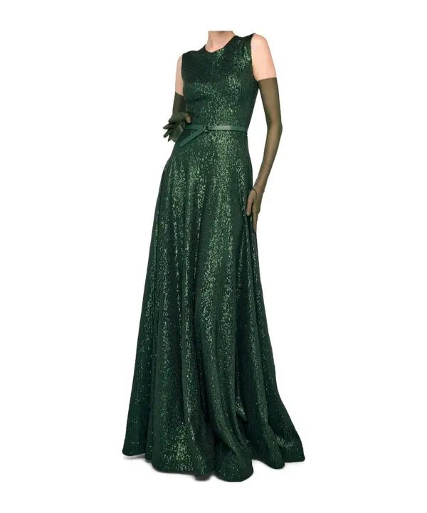 Norma Kamali Grace Sequined Maxi Dress - Dark Emerald