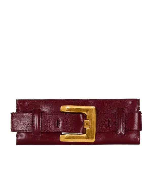 Balmain Calfskin Leather Clutch With Buckle Detail - Brown