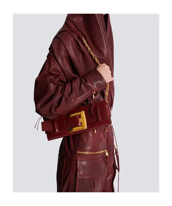 Balmain Calfskin Leather Clutch With Buckle Detail - Brown
