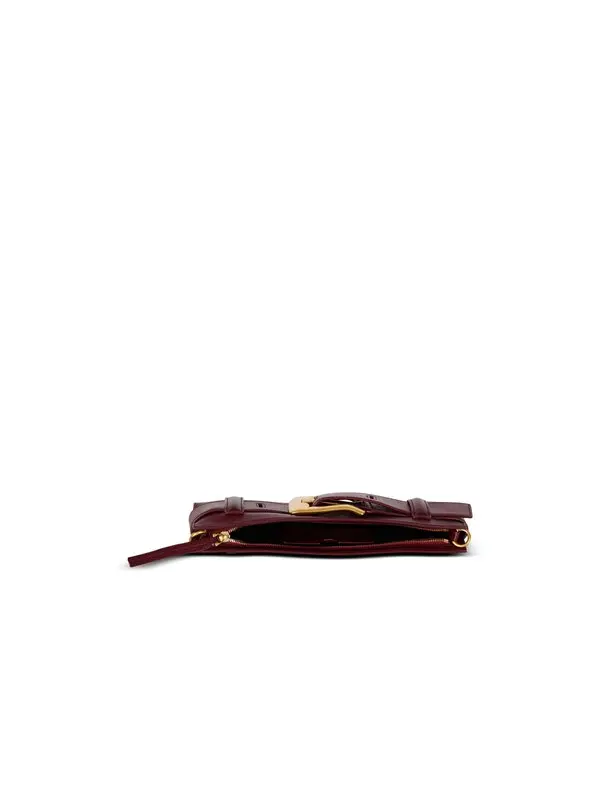 Balmain Calfskin Leather Clutch With Buckle Detail - Brown