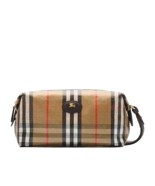 Burberry Highlands Checked Wash Bag - Sand Beige