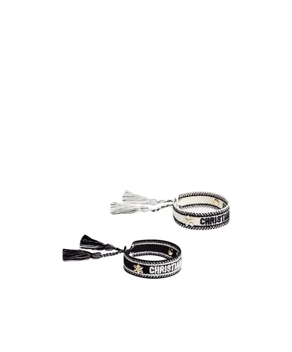 Dior Embroidered Bracelets With Floral Motif - Black And White