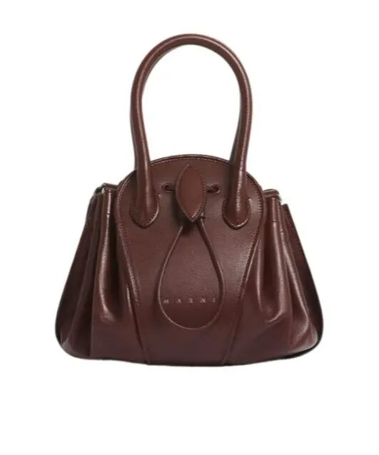 Marni Logo Stamped Tulipea Small Handbag - Brown