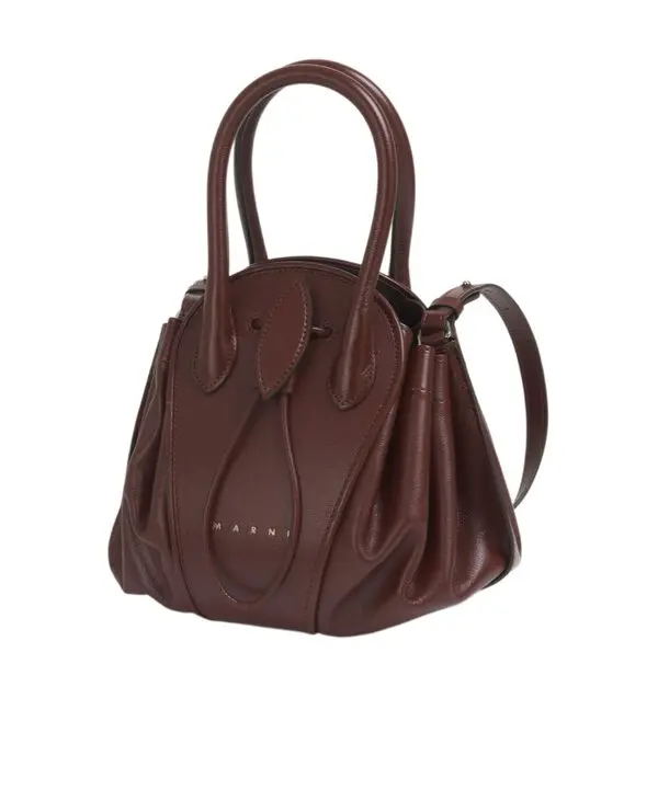 Marni Logo Stamped Tulipea Small Handbag - Brown