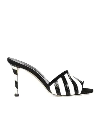 Manolo Blahnik Striped Embossed Leather Mules - Black