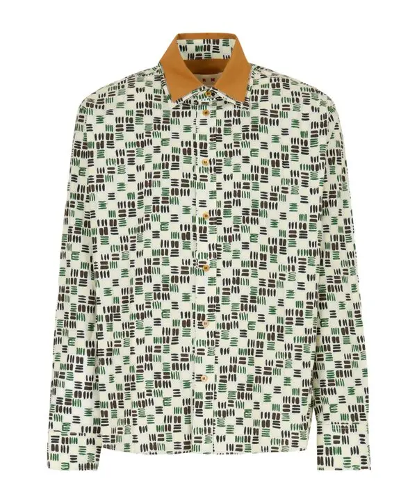 Marni Cream Poplin Shirt With Rhythms Print - Rain