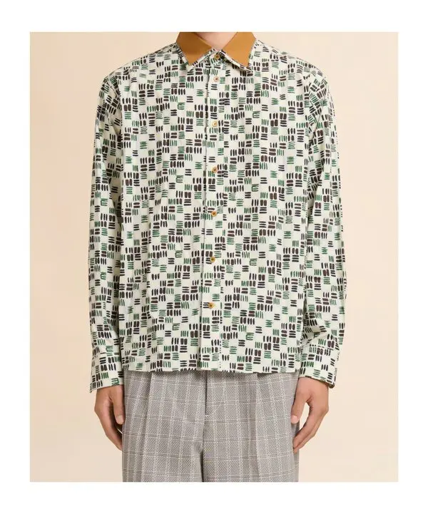 Marni Cream Poplin Shirt With Rhythms Print - Rain