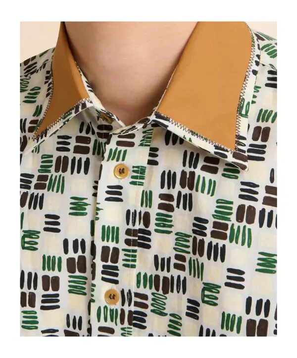 Marni Cream Poplin Shirt With Rhythms Print - Rain