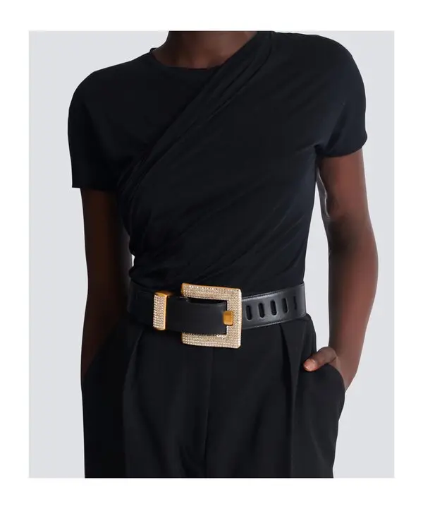 Balmain Calfskin And Crystal Belt - Black