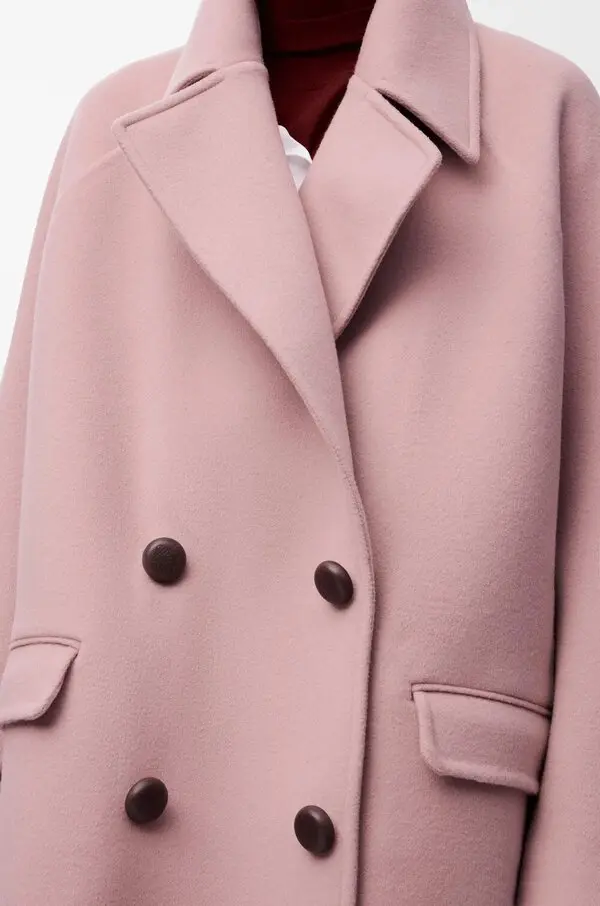 Loewe Double-breasted Coat With Leather-wrapped Anagram Pebble Buttons - Pink