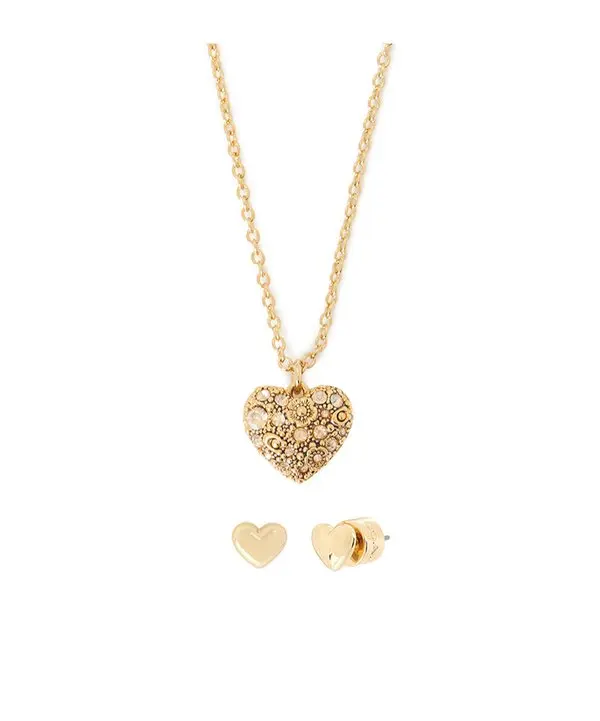 COACH Heart Necklace And Earring Set - Gold