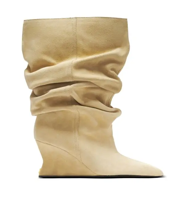 Balmain Draped Suede Wedge Ankle Boots