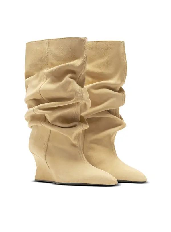 Balmain Draped Suede Wedge Ankle Boots