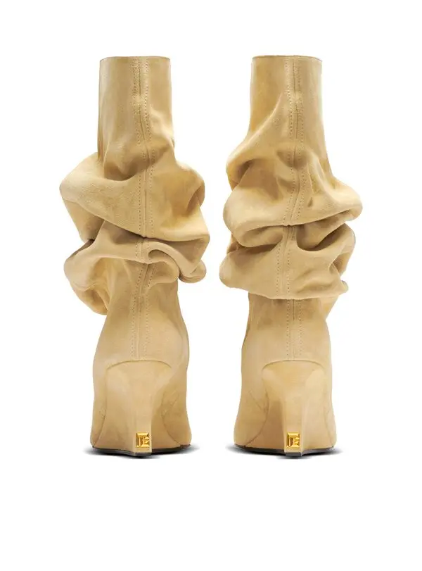 Balmain Draped Suede Wedge Ankle Boots