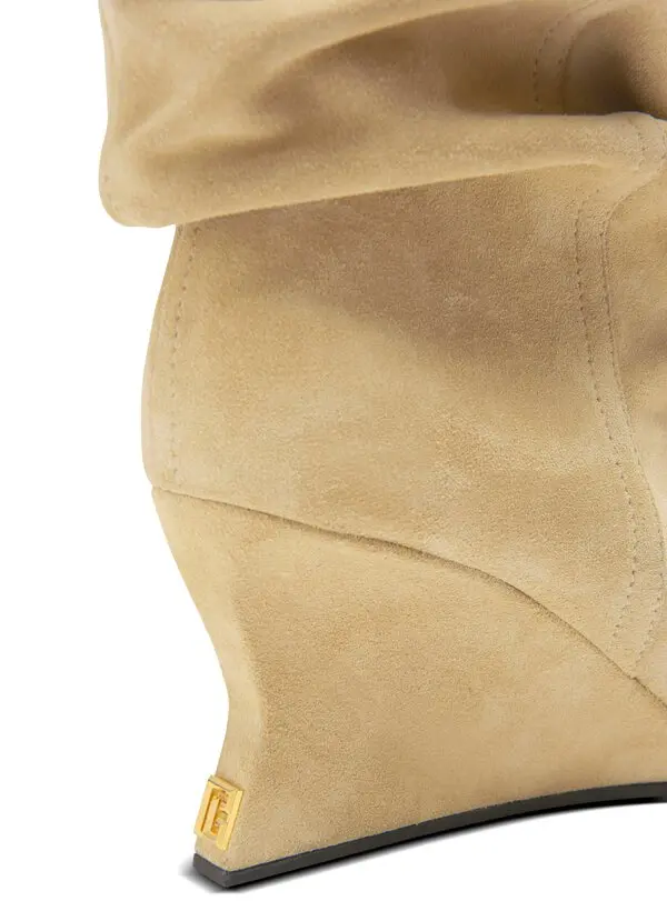Balmain Draped Suede Wedge Ankle Boots