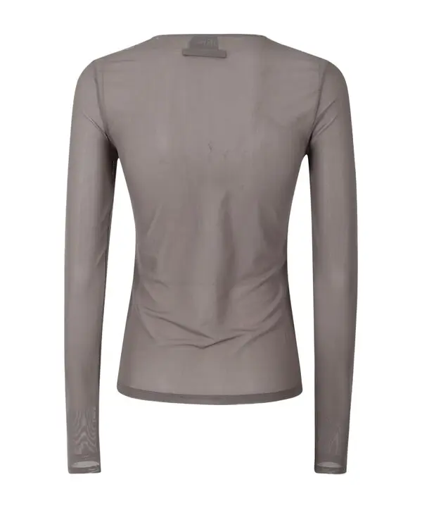 JEAN PAUL GAULTIER Mesh Crewneck Long Sleeve Top With Sequined Embroidery - Gray