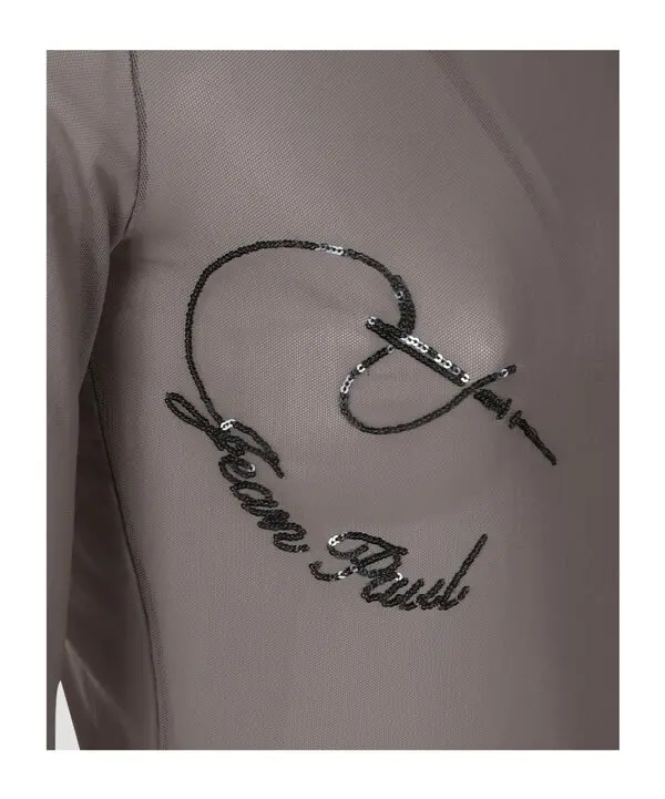 JEAN PAUL GAULTIER Mesh Crewneck Long Sleeve Top With Sequined Embroidery - Gray