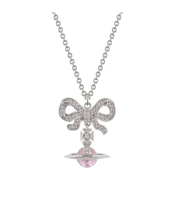 VIVIENNE WESTWOOD Octavie Pendant Necklace With Pink Crystal Pav - Platinum/pink, Pink Cristal Zircon