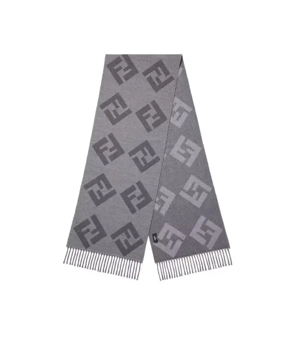 Fendi Ff Jacquard Fringed-edge Scarf - Gray