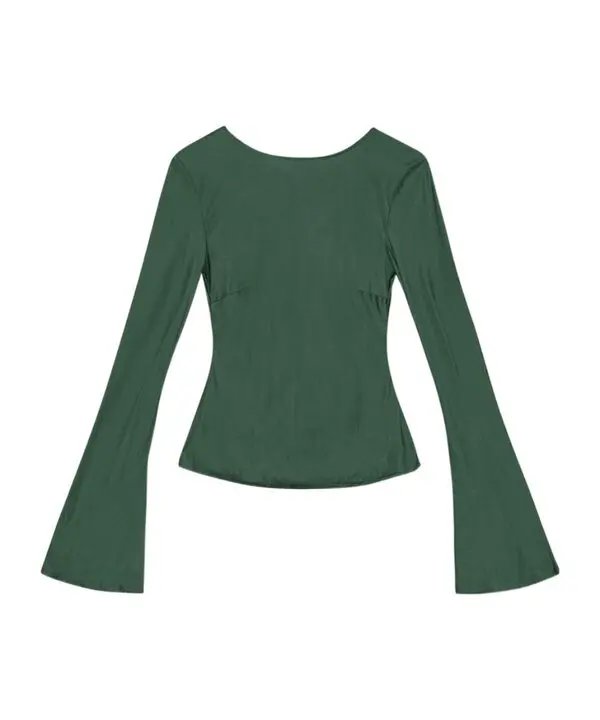 GANNI Satin Blouse With Tie Detailing - Green
