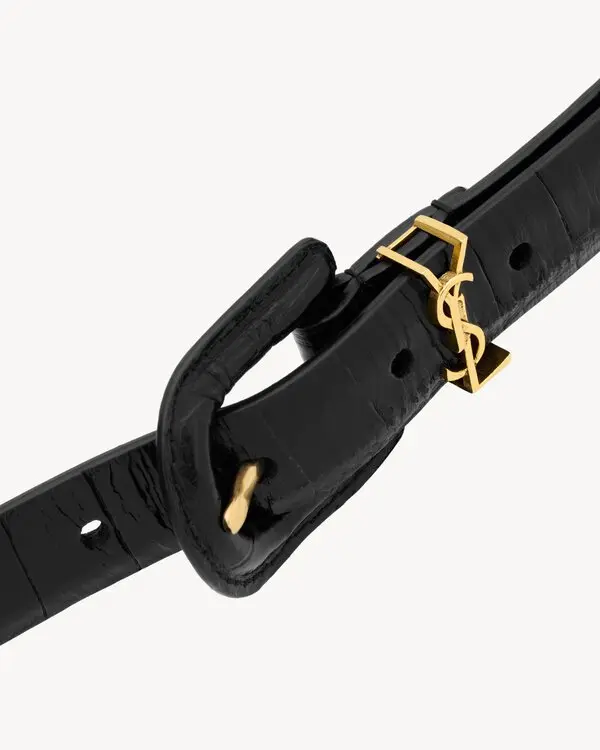 Saint Laurent Cassandre Covered Buckle Thin Belt - Black