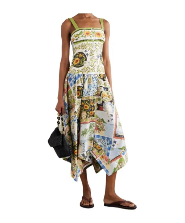 Farm Rio Square Neck Suspender Dress With Front Button Closure