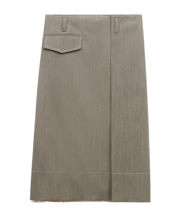 Marni Wool Midi Skirt With Contrast Stitching - Gray