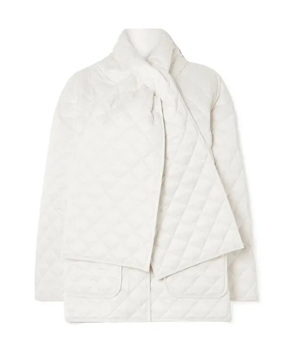 TOTEME Quilted Long Sleeve Jacket With Scarf Detail - White