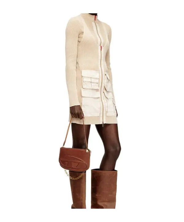 DIESEL® 1dr Twin Embossed Zipped Shoulder Bag - Brown