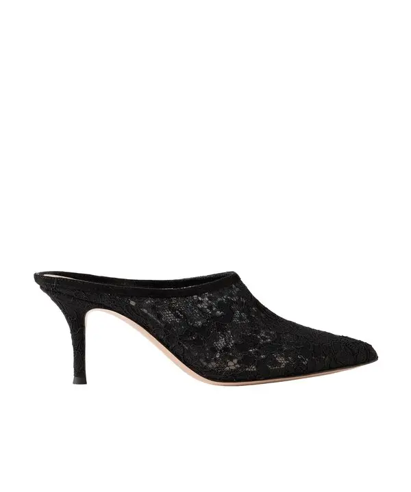 GIANVITO ROSSI Lace High Heel Pointed Toe Sandals - Black