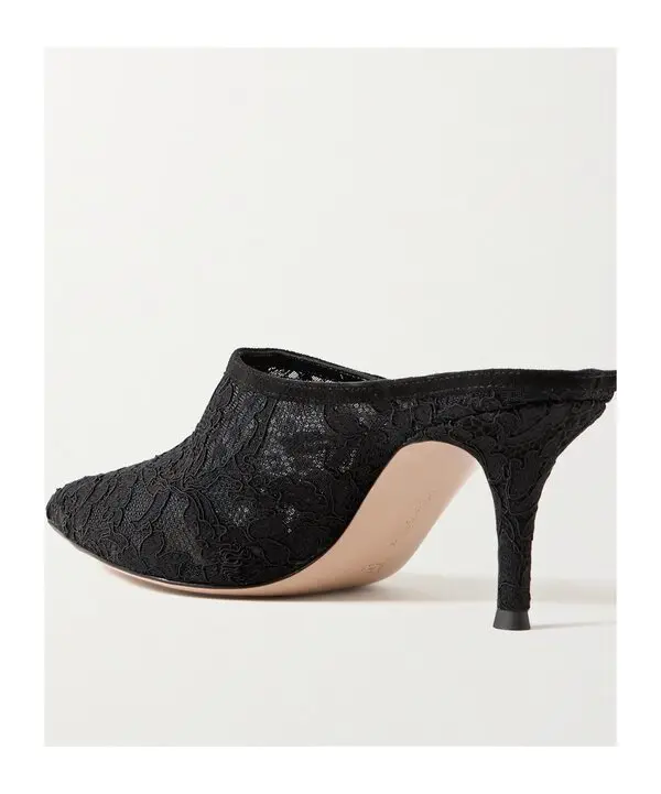 GIANVITO ROSSI Lace High Heel Pointed Toe Sandals - Black