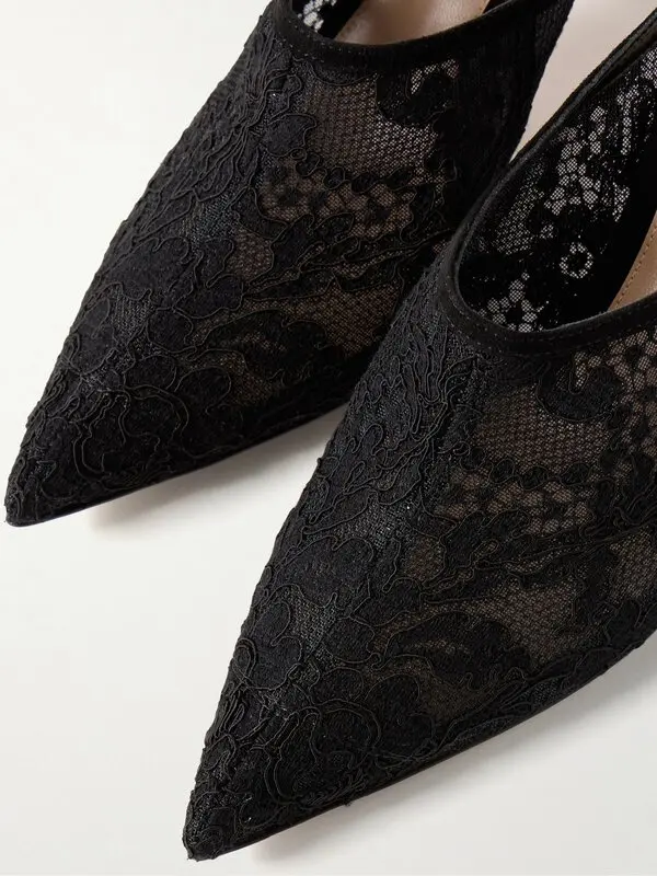 GIANVITO ROSSI Lace High Heel Pointed Toe Sandals - Black