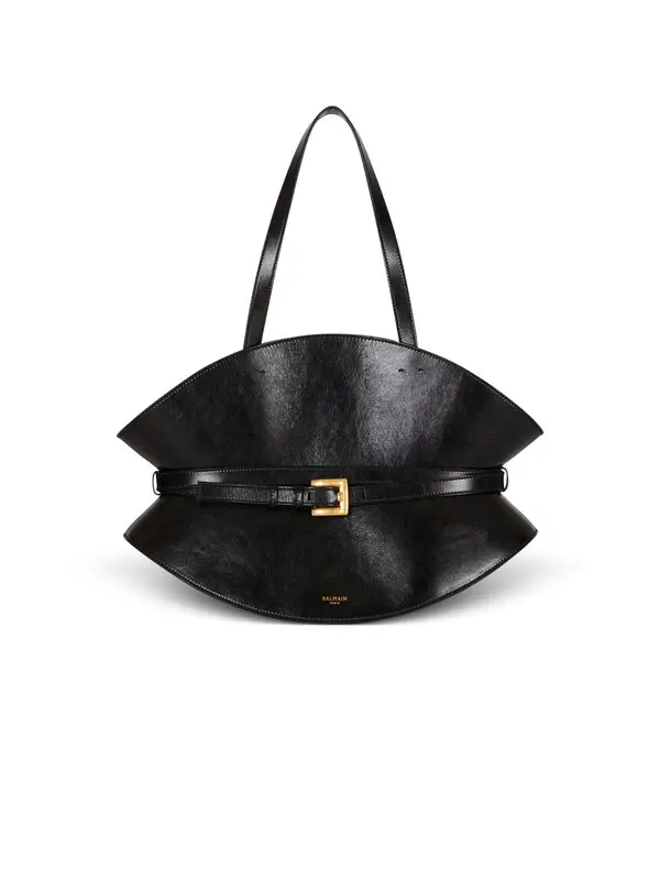 Balmain Medium Shuffle Bag In Calfskin Leather