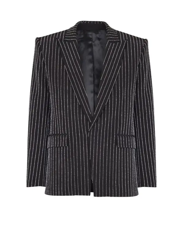 Balmain Single-breasted Wool Jacket With Crystal Stripes