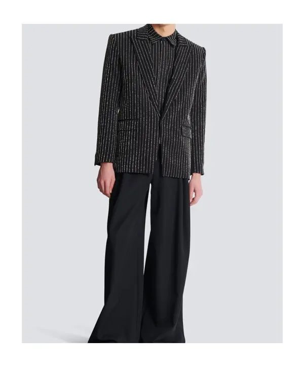 Balmain Single-breasted Wool Jacket With Crystal Stripes