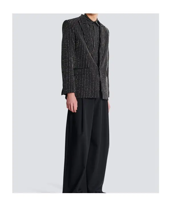 Balmain Single-breasted Wool Jacket With Crystal Stripes