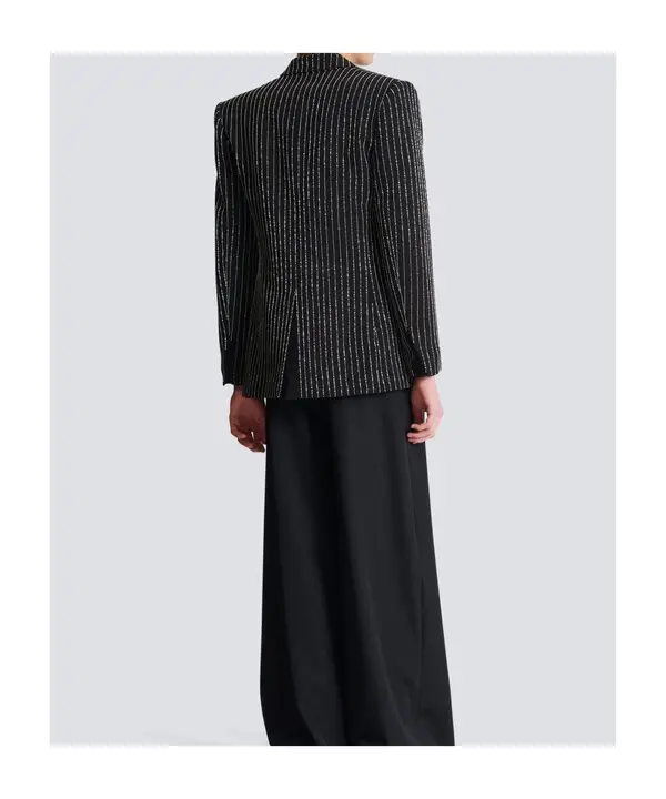 Balmain Single-breasted Wool Jacket With Crystal Stripes