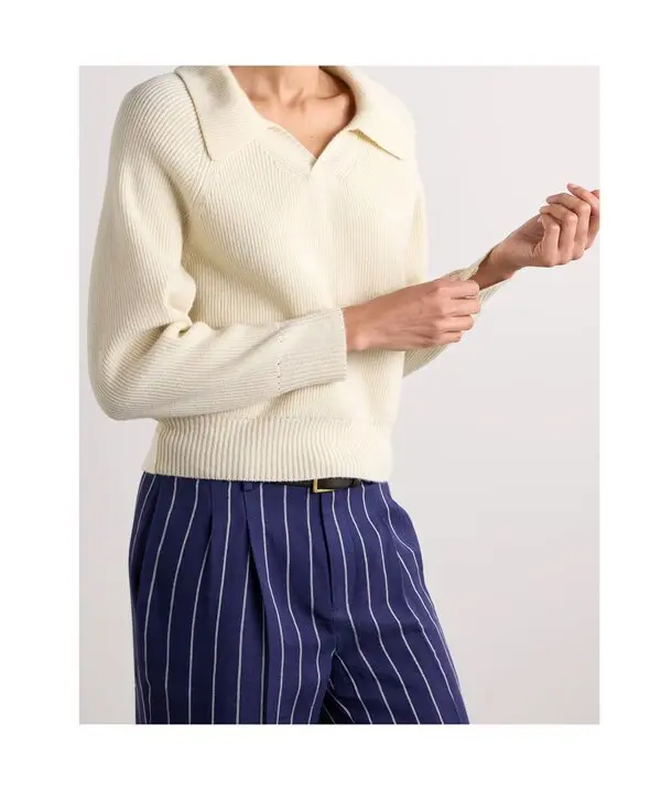 NILI LOTAN Ribbed Polo Collar Long Sleeve Sweater
