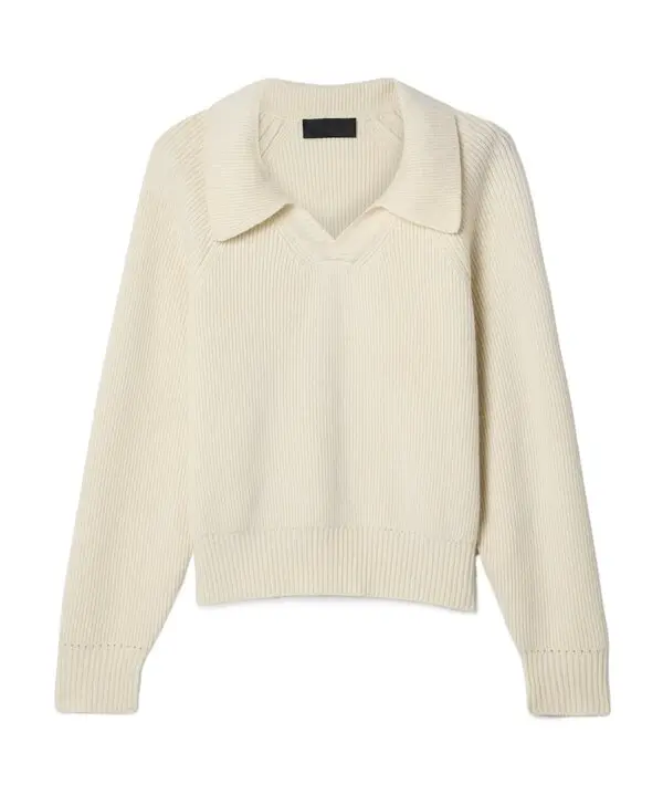 NILI LOTAN Ribbed Polo Collar Long Sleeve Sweater - Nude