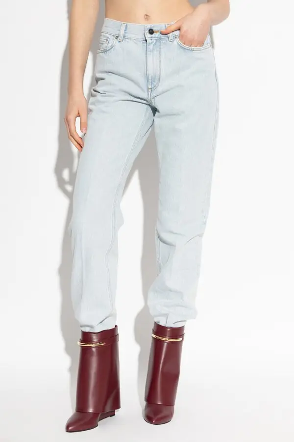 Givenchy Logo Patch Straight Leg Jeans - Light Blue
