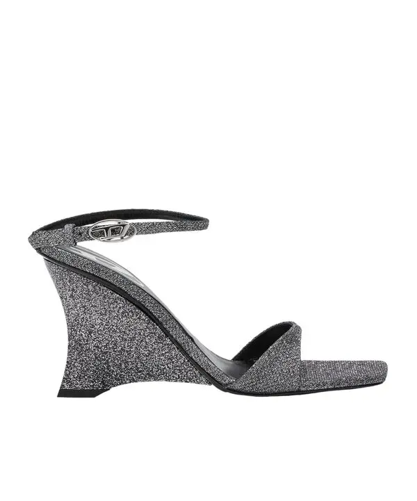 DIESEL® D-amber Wedge Sandals With Tone Oval D Plaque - Silver