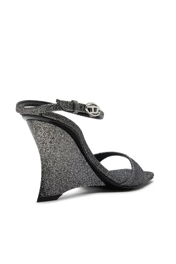 DIESEL® D-amber Wedge Sandals With Tone Oval D Plaque - Silver