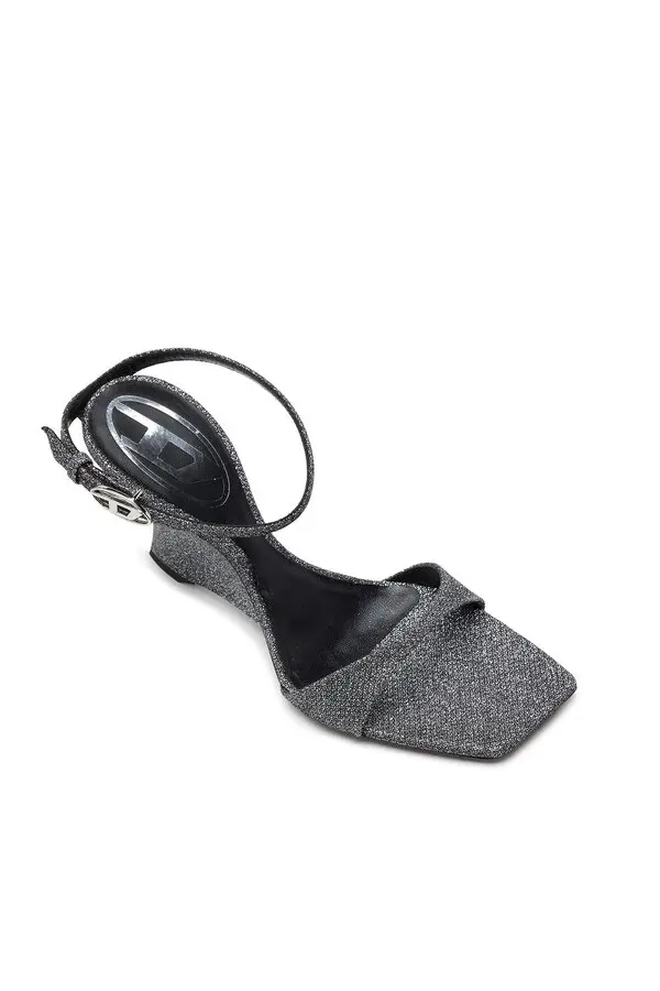 DIESEL® D-amber Wedge Sandals With Tone Oval D Plaque - Silver